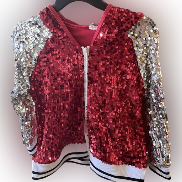 Jackets & Coats | Super Sparkly Silver And Red Dance Or Dress Jacket ...